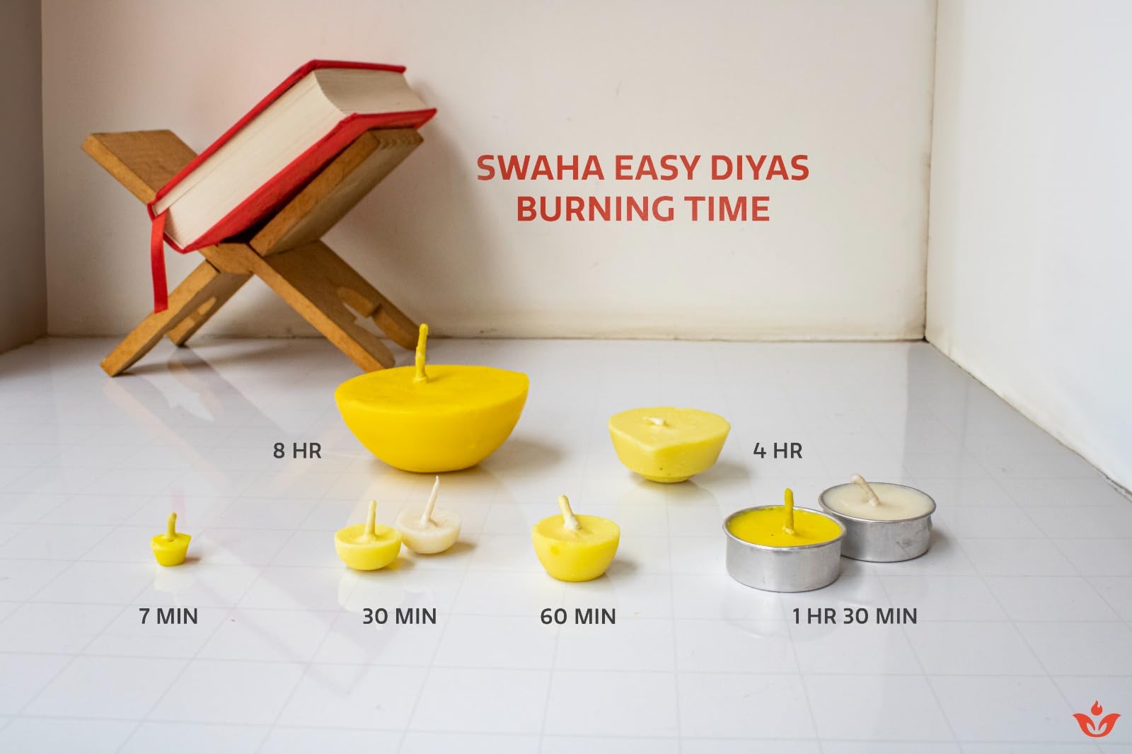 Swaha Easy Diya ghee Wicks/Diya batti with, 30 Pieces, 30 min Burning time, Wax Free, clarified Butter Wicks for Puja, Yoga & Meditation