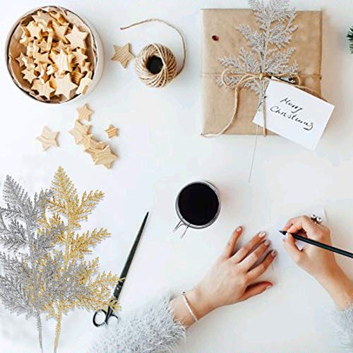 HO2NLE Glitter Christmas Pick Artificial Cedar Sprigs Cedar Spray Branches Christmas Floral Picks Artificial Tree Branches Decorfor Vase Christmas Tree Winter Home Xmas Decor 12pcs