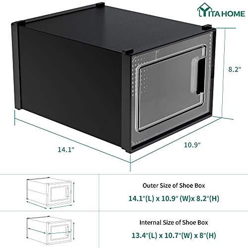 YITAHOME XL Shoe Storage Box, 18 PCS Shoe Storage Organizers Stackable Shoe Storage Box Rack Containers Drawers - Black (X-Large Szie-Fit for All Size Shoes)