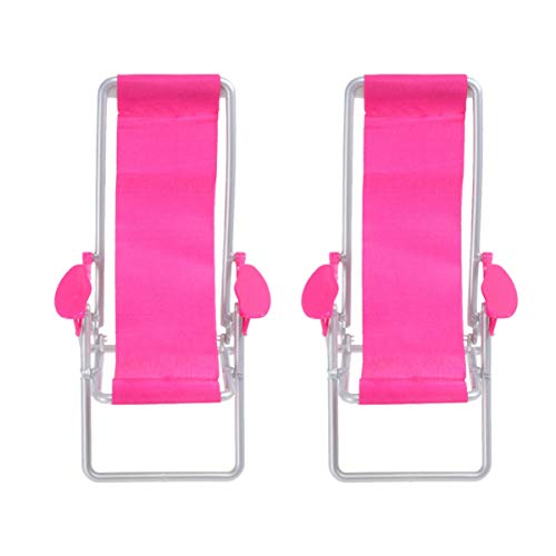 STOBOK 2PCS Mini Dolls House Miniature Folding Beach Chairs Plastic Beach Lounge Chairs Dollhouse Furniture Accessories
