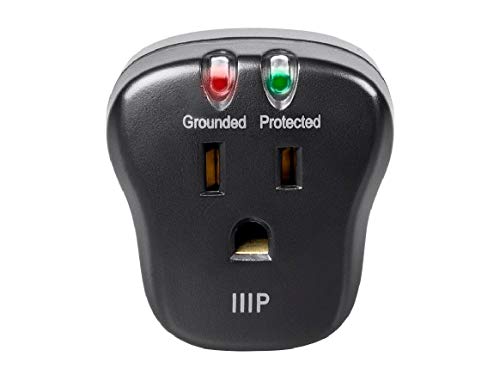 Monoprice 115877 1 Outlet Portable Mini Power Surge Protector Wall Tap - Black | UL Rated 540 Joules With Grounded And Protected Light Indicator