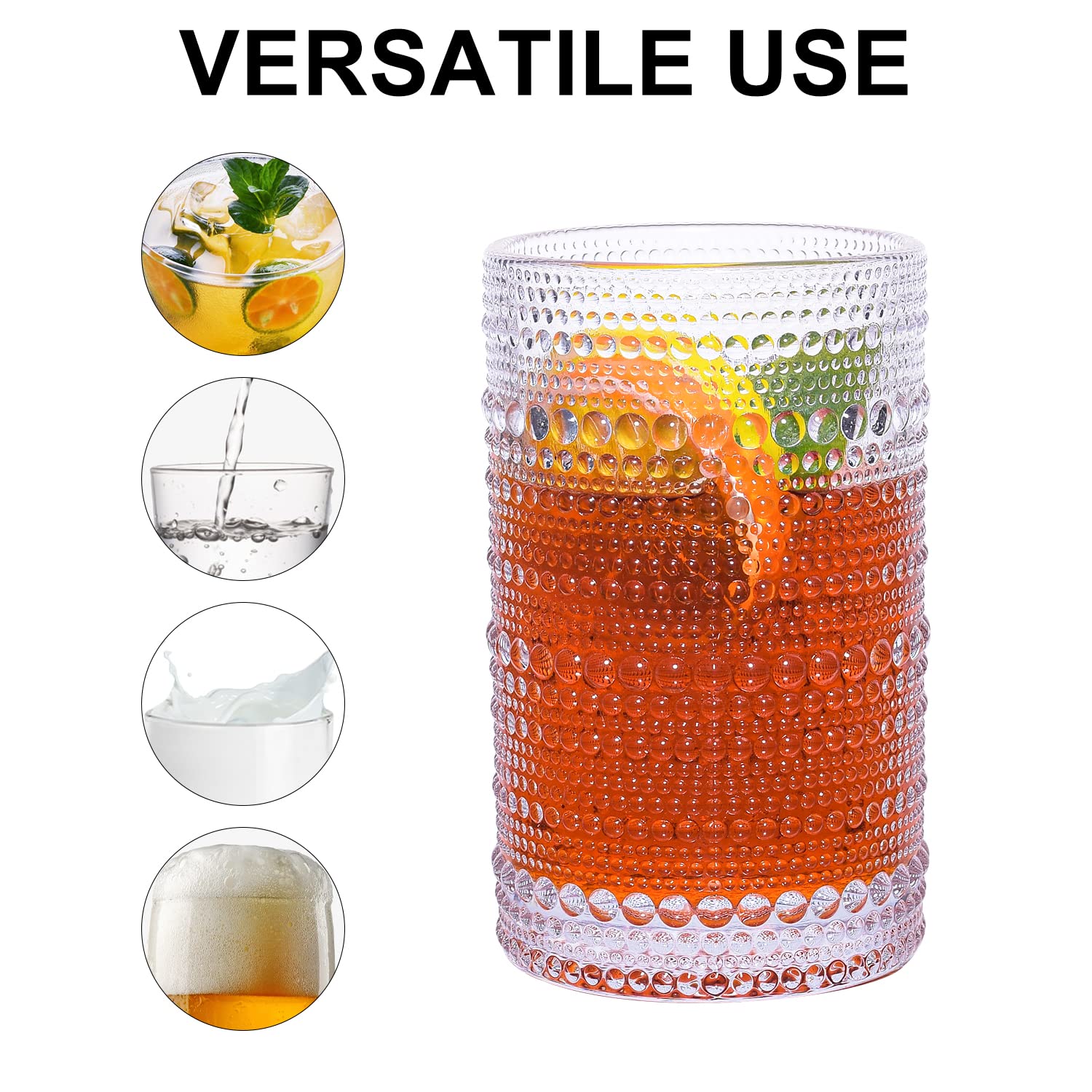 Galssmagic Hobnail Drinking Glasses,12 oz Vintage Glasses Drinking Glassware,Bubble Glasses Drinking Textured Glass Cups Set of 6