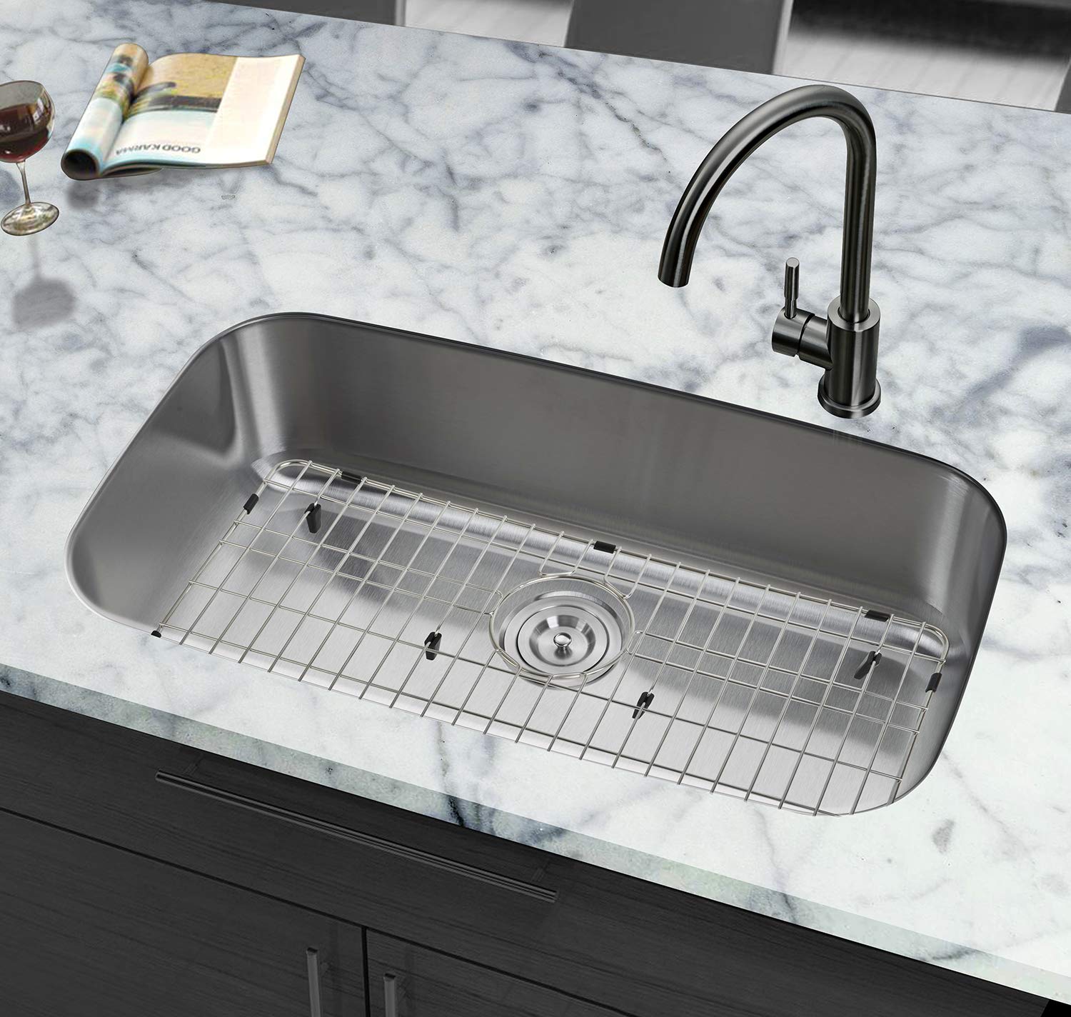 MONSINTA Stainless Steel Sink Grid and Protectors for Bottom of Kitchen Sink, 26" x 14" with Rear Drain for Single Sink Bowl