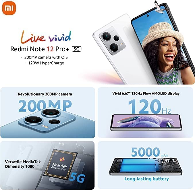 Xiaomi Redmi Note 12 Pro+ Plus 5G (256GB + 8GB) Factory Unlocked 6.67" 200MP Triple Camera (Only Tmobile Tello Mint USA Market) + Extra (w/Fast Car Charger Bundle) (Midnight Black (Global))