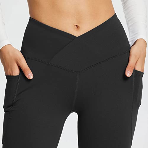 TIMIFIS Yoga Pants Women Flare High Waisted Leggings with Pockets Casual Loose Bootcut Joggers Solid Color Workout Pants