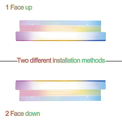 NatldGs 2 Pcs Iridescent Acrylic Floating Shelves, 15.7Inch Rainbow Acrylic Shelves/Bookshelf for Bedroom, Bathroom or Living Room Decor (Wall Mounted)…