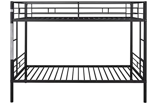 Tensun Twin Over Twin Metal Bunk Bed Frame with Safety Guard Rail and Ladder, Space-Saving, No Box Spring Needed, Noise Free (Black)