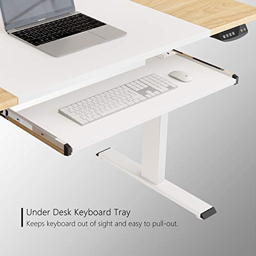 FEZIBO Dual Motor Height Adjustable Electric Standing Desk, 48 x 24 Inch Full Sit Stand Home Office Table with Splice Board, White Frame/White and Natural Top