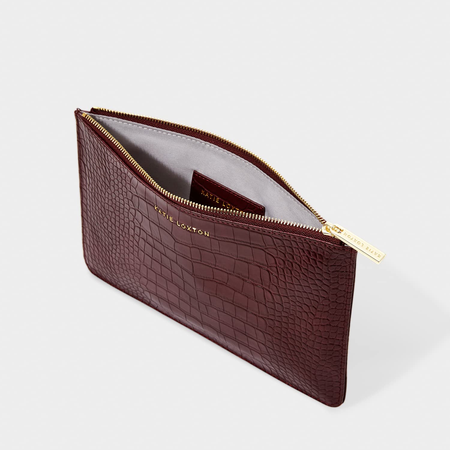 KATIE LOXTON Faux Crocodile Vegan Leather Medium Fashion Pouch Clutch Bag Burgundy