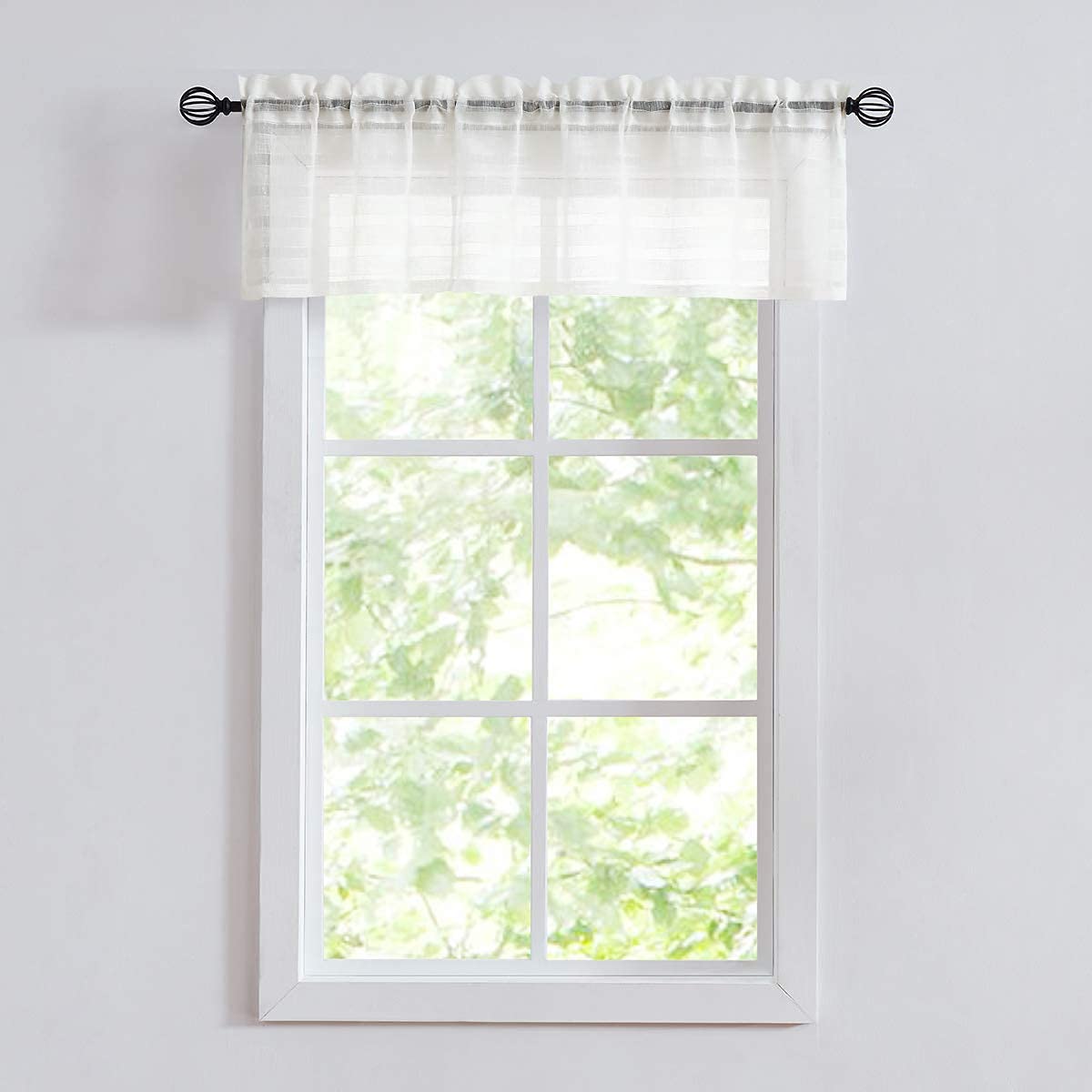 Fragrantex Off White Farmhouse Kitchen Valance 15 Inch Long for Small and Front Windows Linen Textured Horizontal Striped Cafe Curtains for Bathroom/Basement,56" Wx15 L,1 Panel