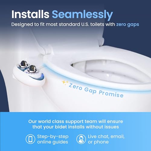 Self-Cleaning Nozzle, Fresh Water Non-Electric Bidet Attachment for Toilet Seat, Adjustable Water Pressure, Rear Wash (White)