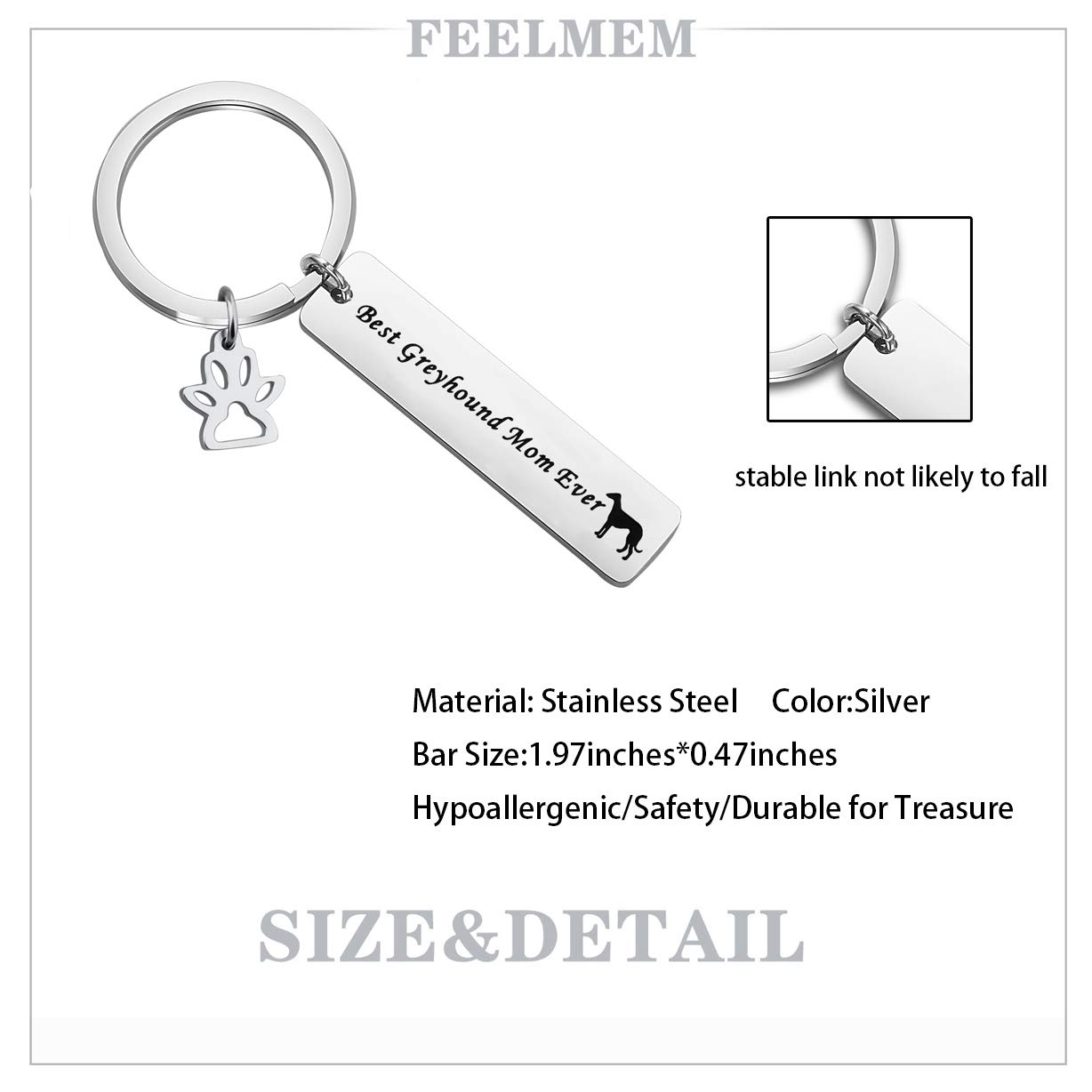 FEELMEM Dog Lover Gift Greyhound Mom Gift Best Greyhound Mom Ever Keychain Gift for Greyhound Owner Dog Mom Fur Mama Gift