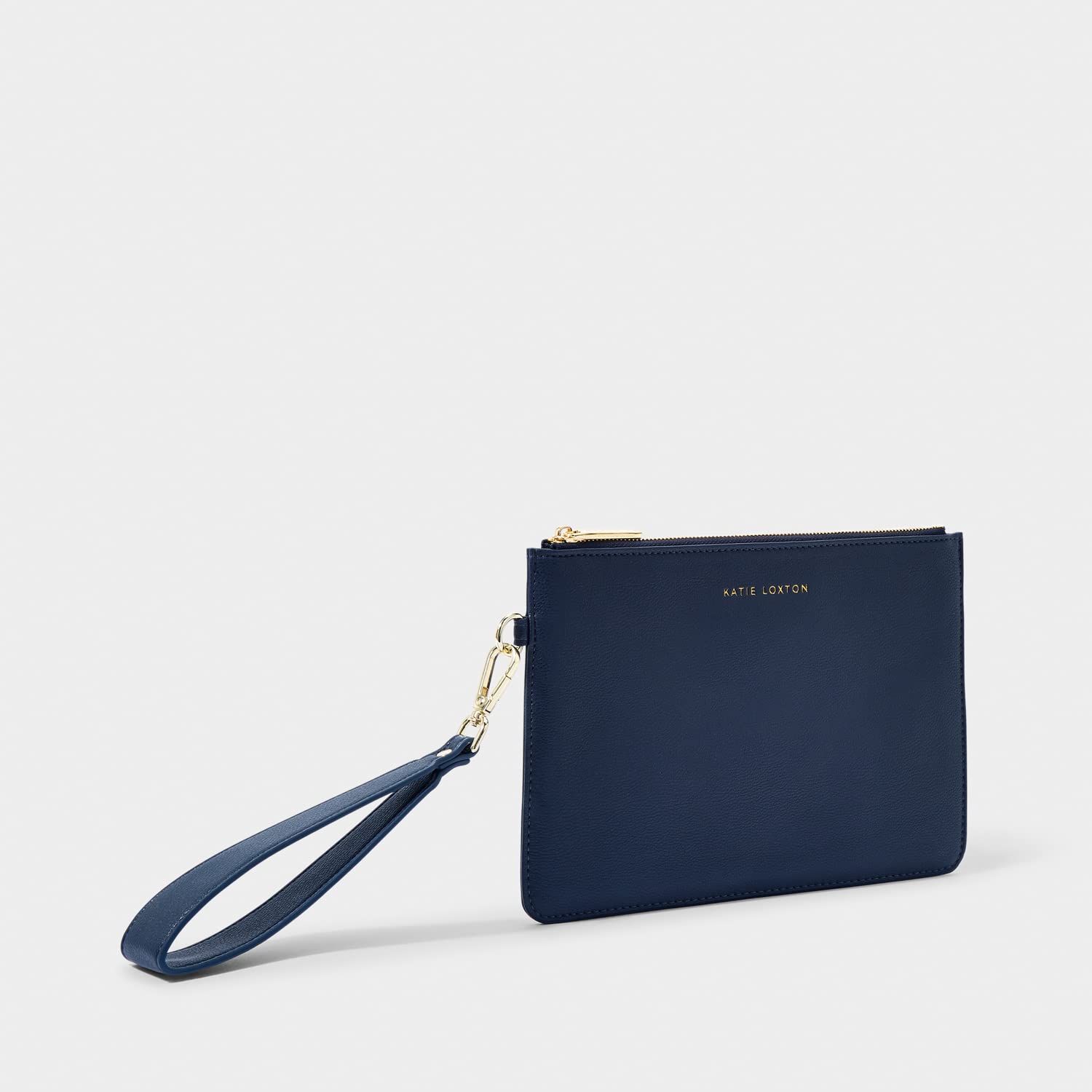 KATIE LOXTON Zana Womens Medium Vegan Leather Clutch Purse Wristlet Pouch Navy Blue