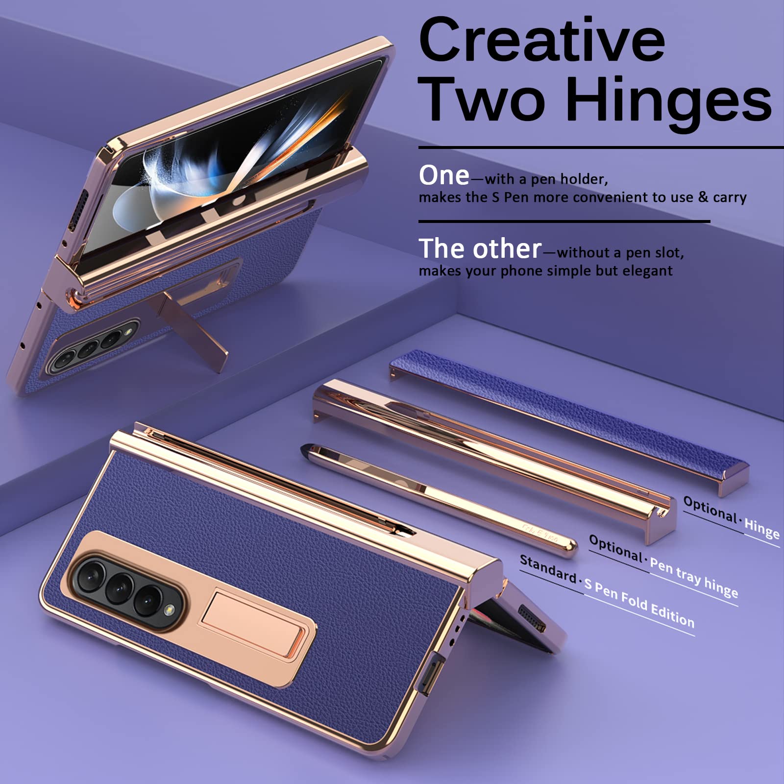 Miimall for Samsung Galaxy Z Fold 4 Case with S Pen, Z Fold 4 Case+Stylus Pen with Pen Holder+Tempered Glass Screen Protector+All-Inclusive Leather Case for Galaxy Z Fold 4 2022(Black)