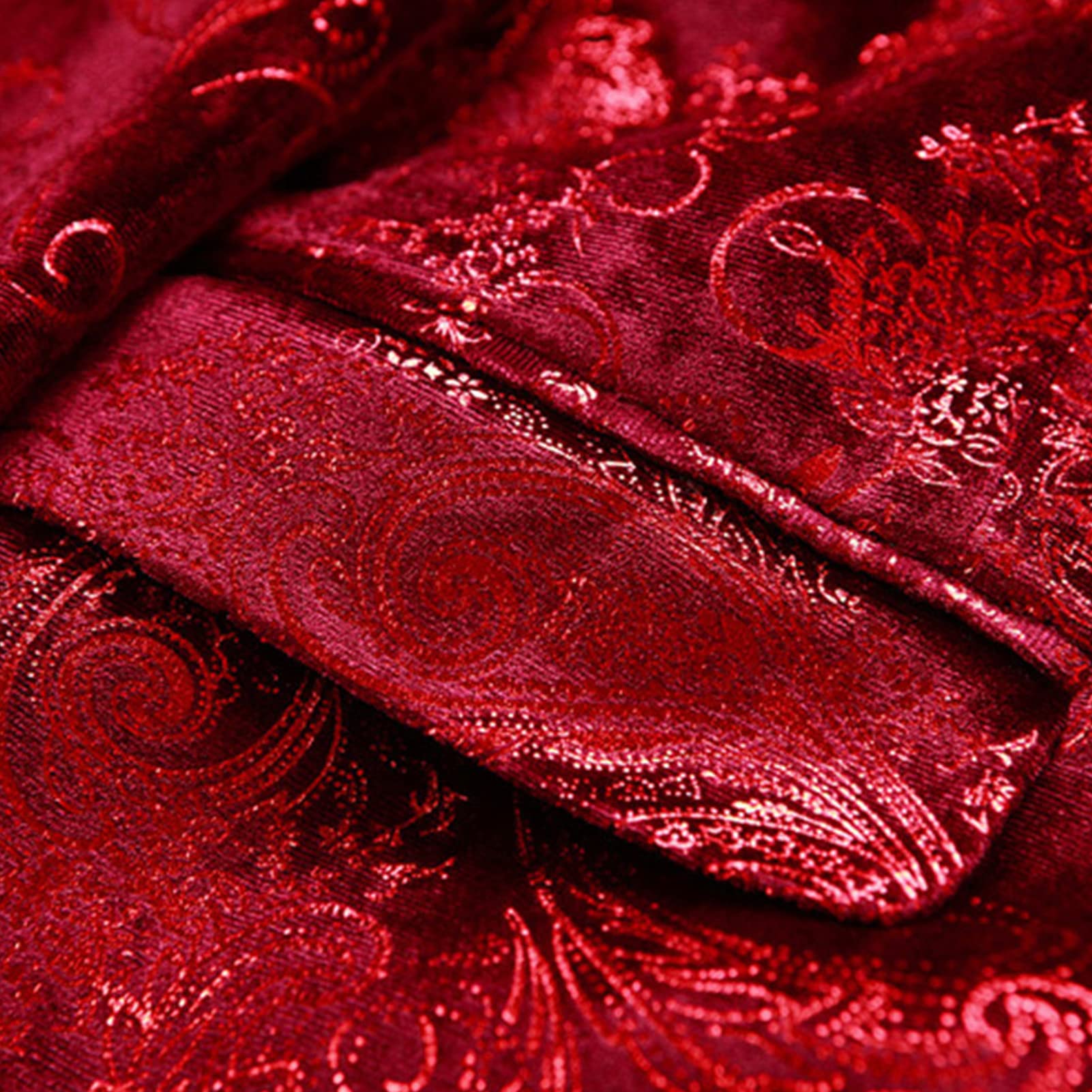 Men Luxury Floral Dress Suit Velvet Stylish Wedding Blazer Jacket 2 Button Jacquard Party Prom Sport Coat Tuxedo (Red,XX-Large)