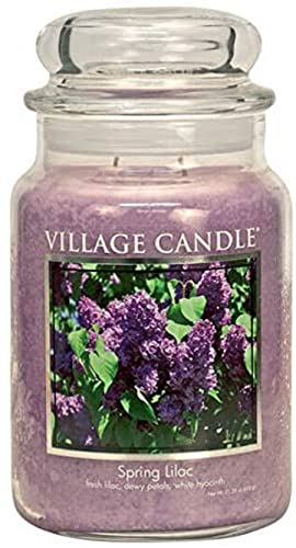 Village Candle Fresh Cut Peony Large Glass Apothecary Jar Scented Candle, 21.25 oz, Light Pink & Spring Lilac, Large Glass Apothecary Jar Scented Candle, 21.25 oz, Purple