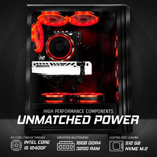 GAMINGPOWERPC G302 Gaming PC Desktop Intel Core i5-12400F 2.5GHz 6 Core, 16GB DDR4, NVIDIA GeForce RTX 3060 12GB GDDR6, 512GB NVMe M.2 SSD, Windows 11 Home