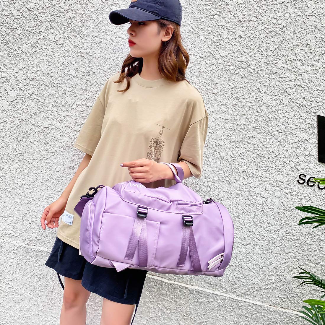 fancyfree Multipurpose Travel Backpack, Large Capacity Gym Duffle Bag, Daily Sport Backpack Tote with Individual Shoe Pockets for Men and Women (Purple)