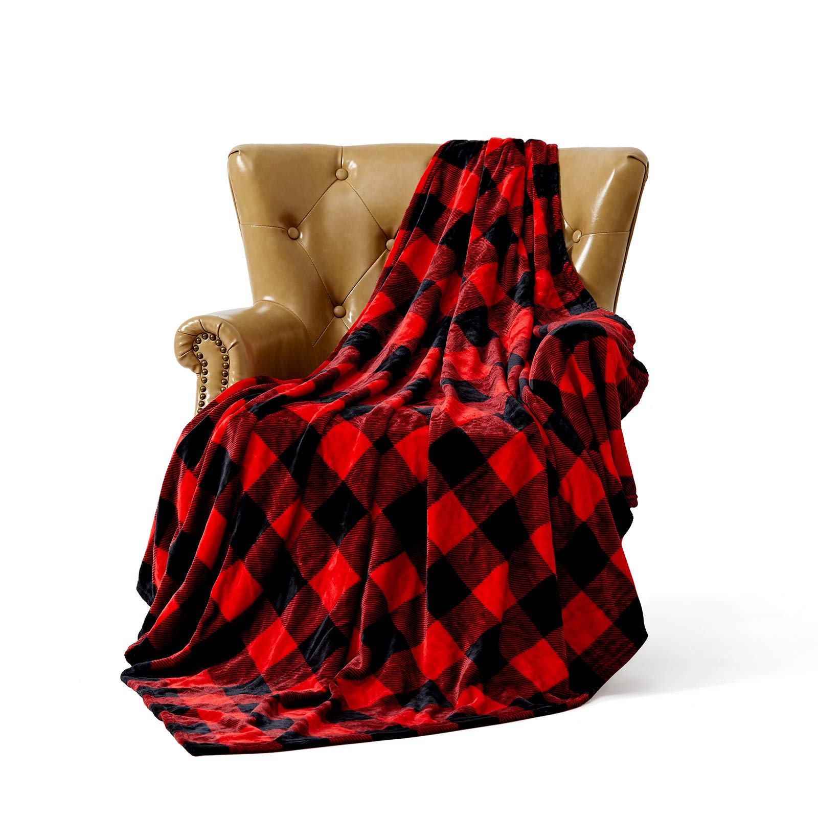 FFLMYUHUL I U Fuzzy Throw Blanket with Super Soft and Warm Throw Flannel Blanket … (Tz01-red Check, 50" L x 60" W)