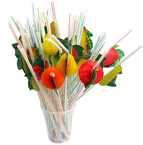 JQYXSS 50 PCS Disposable Cocktail Drinking Straws for Tropical Hawaiian Beach Cocktail Luau Birthday Party Decorations Supplies for Drinkware