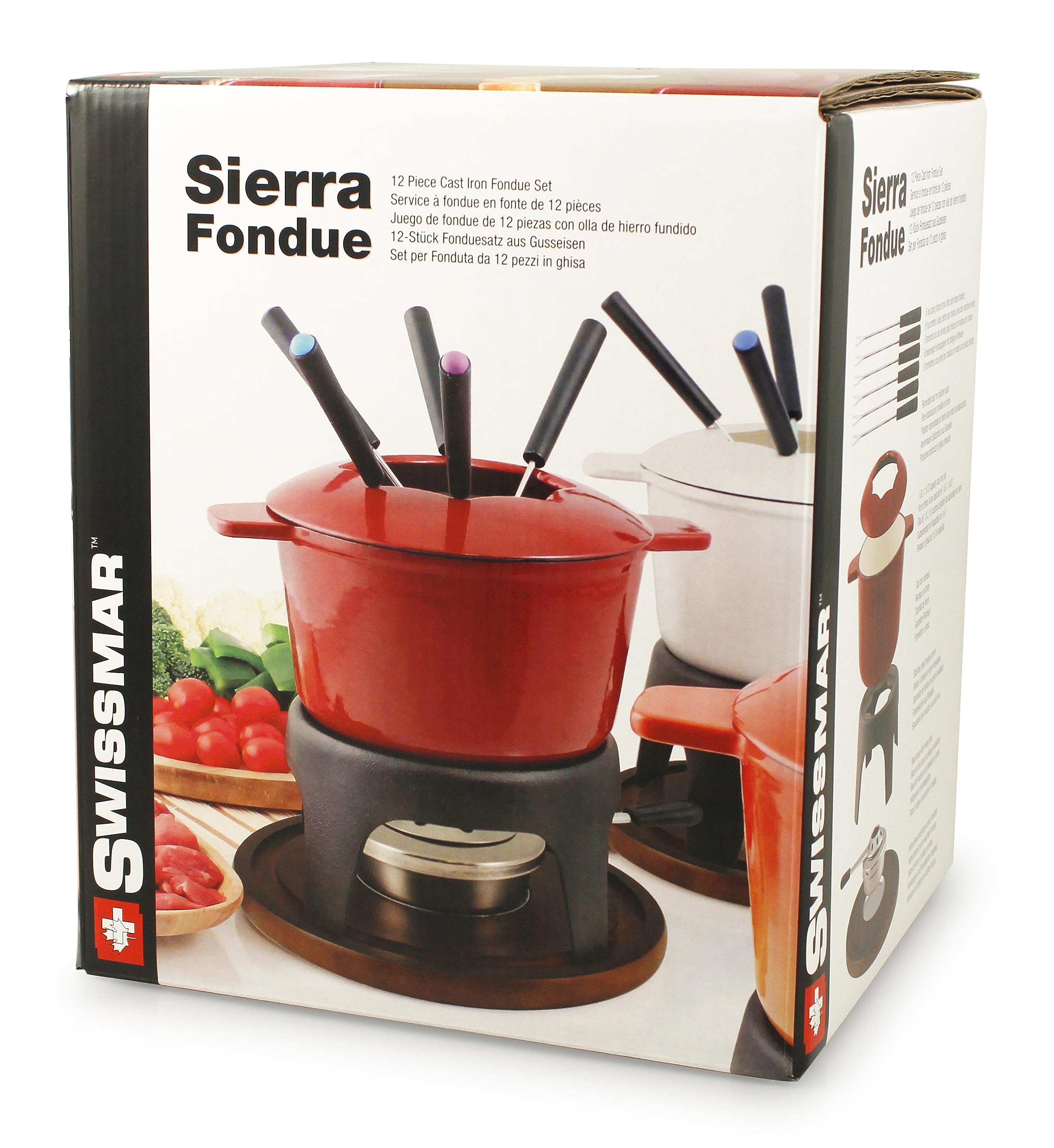 Swissmar F66705 Sierra 1.6-Quart Cast Iron Meat Fondue Set, 11-Piece, Cherry Red
