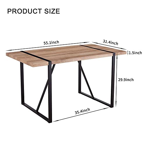 Yoluckea 5 Piece Dining Table Set, Modern Farmhouse Wood Dining Table with 4 Dining Chairs Set, Rectangular Kitchen Table Upholstered Fabric Side Chairs, 55.1" W x 31.4" D x 29.9" H