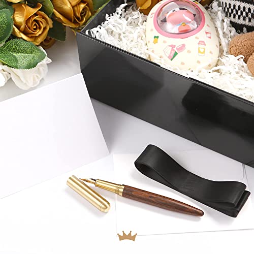 PACKQUEEN Gift Box with Ribbon and Blank Greeting Card, Black Magnetic Gift Box for Present, Groomsman Proposal Box for All Occasions (9x6.5x3.8 Inches)