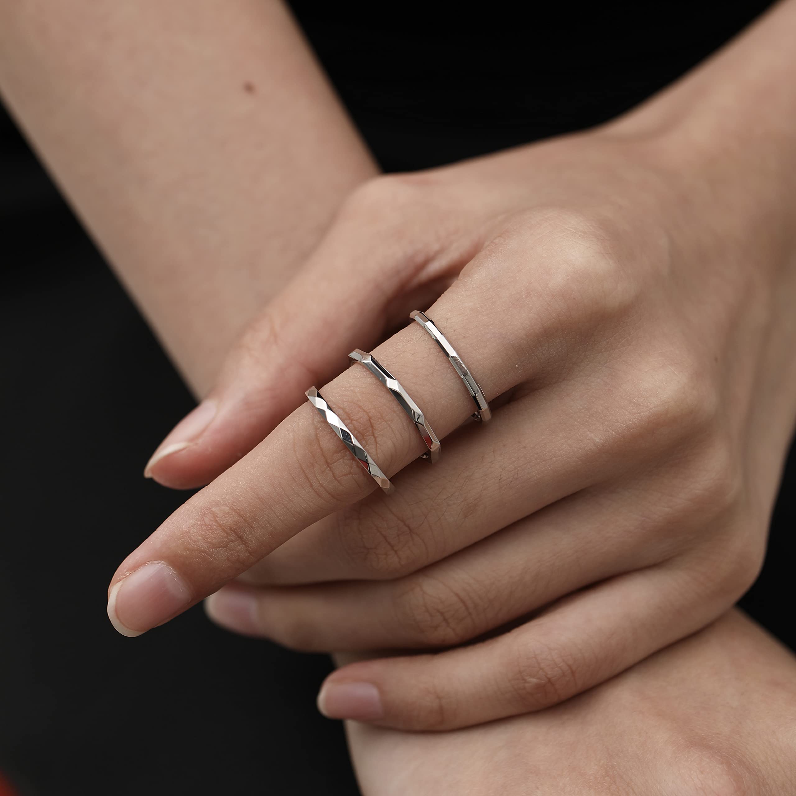 KAZITSAN 1.5mm 3pc Women Stainless Steel Rings Thumb Rings Silver fashion Plain Band Knuckle Stacking Wedding Band Comfort Fit Size 10