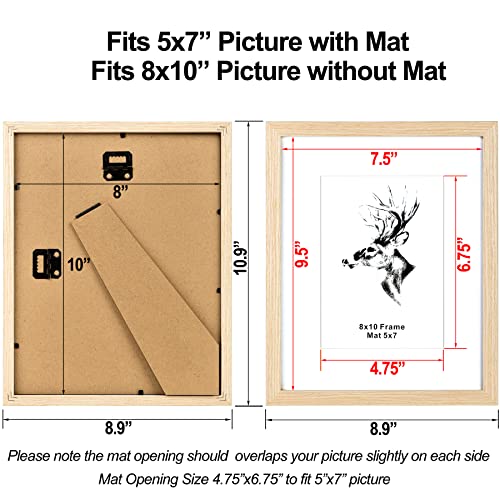 Yaetm 8x10 Picture Frame Matted to 5x7 Set of 2, Solid Oak Wood Photo Frames with Tempered Glass, 8 by 10 Wooden Picture Frames Display on Tabletop or Wall Mounting (2 Pack, Oak)