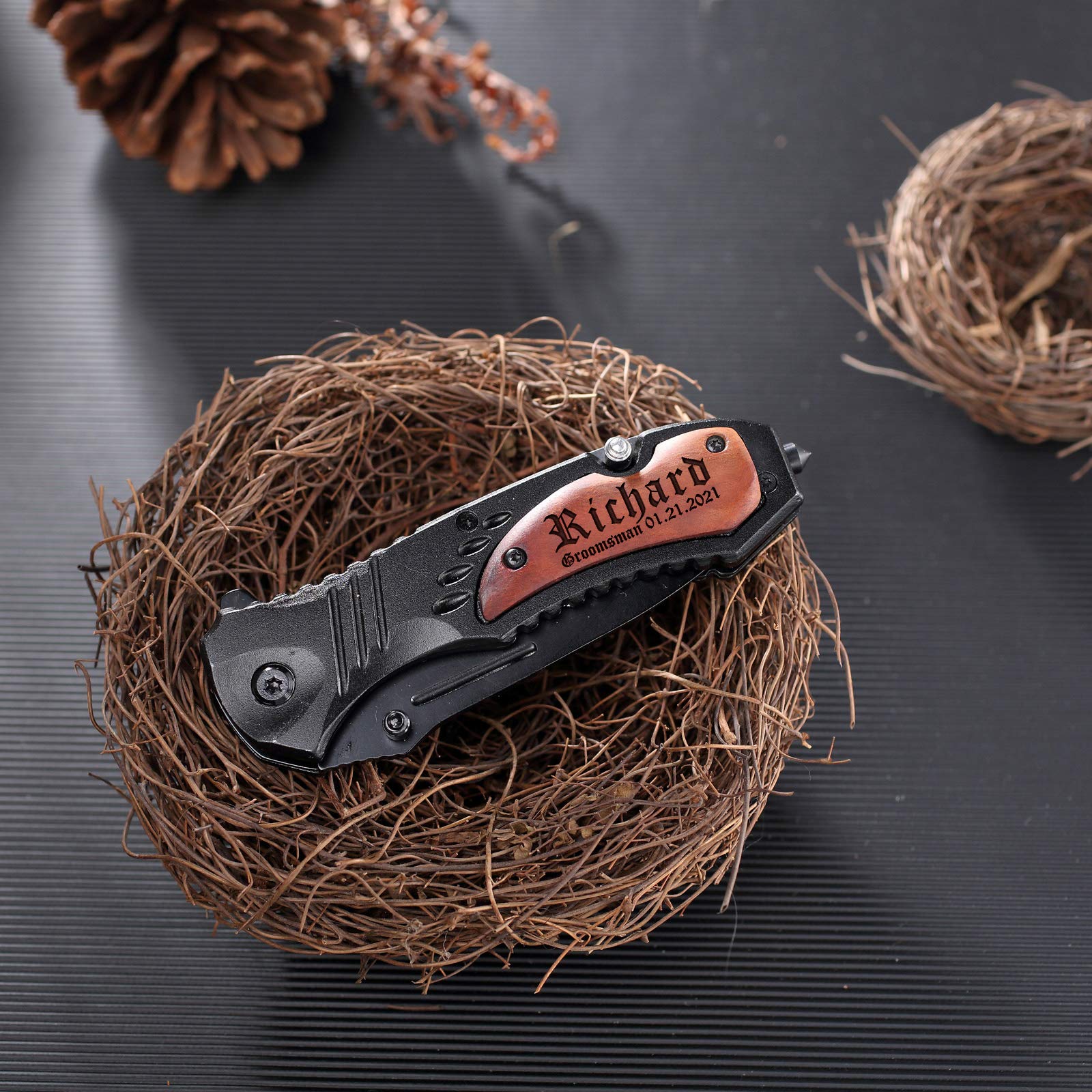Personalized Knife for Groomsmen - Custom Engraved Pocket Knives for Men - 6 Font Multi-set Option - Groomsmen Gifts for Wedding, Groomsmen Proposal Gift - Bachelor Party, Best Man