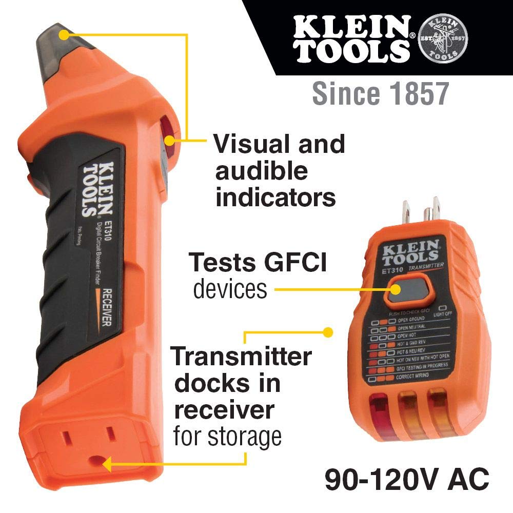 Klein Tools ET140 Pinless Moisture Meter & ET310 AC Circuit Breaker Finder with Integrated GFCI Outlet Tester