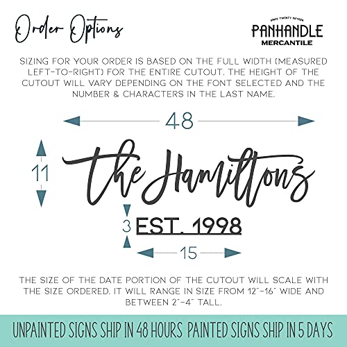 Personalized Last Name Wood Sign with Established Date by Panhandle Mercantile | Custom Cut & Finished | Customizable Font | Choose from our 90+ Color Options | Up to 72β Wide