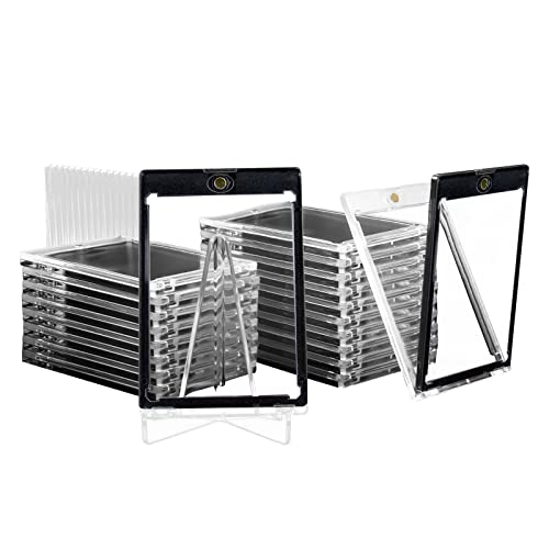 Kcgani 20pcs Black Magnetic Card Holders 35pt with 20 Stands, Hard Thick Plastic Card Protector, HD One Touch Card Sleeves Case for Standard Cards Trading and Display (40)