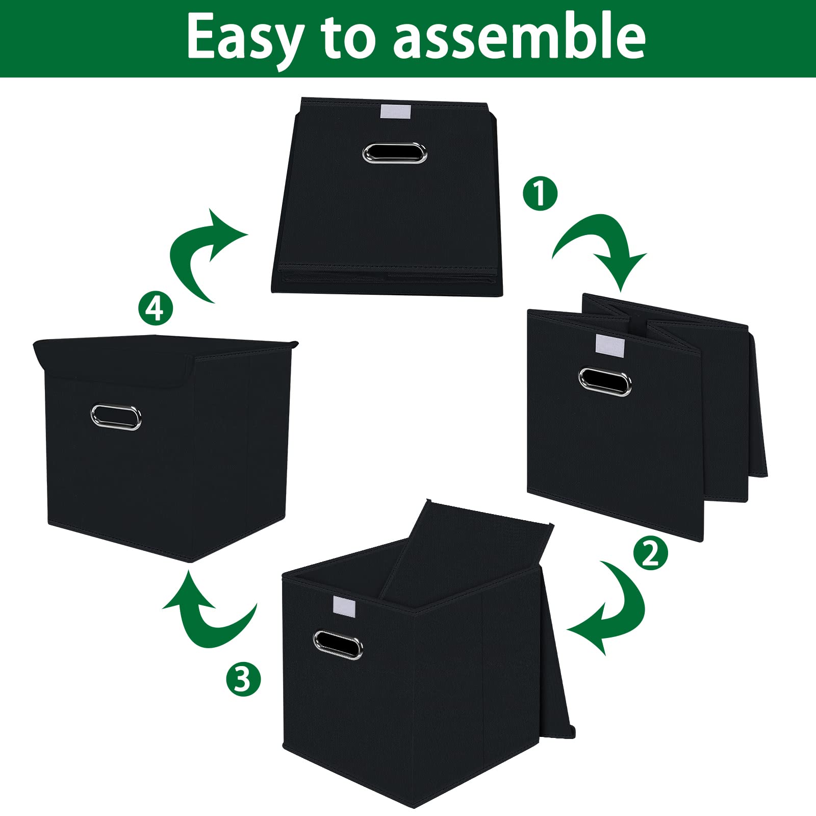 STOREONE Foldable Storage Bins Cubes Storage Organizer With Lid,Fabric Cube Storage Box With Handle,For Home Bedroom Office,Closet, Clothes, Toys,3 Pack,(Black