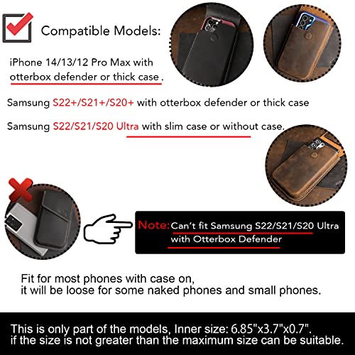 Topstache Leather Phone Holster,Samsung S22 Plus Belt Holder, Case for Belt,Universal Phone Pouch with Belt Clip for iPhone 13 Pro Max/14 Pro Max, Flip Cellphone Cases