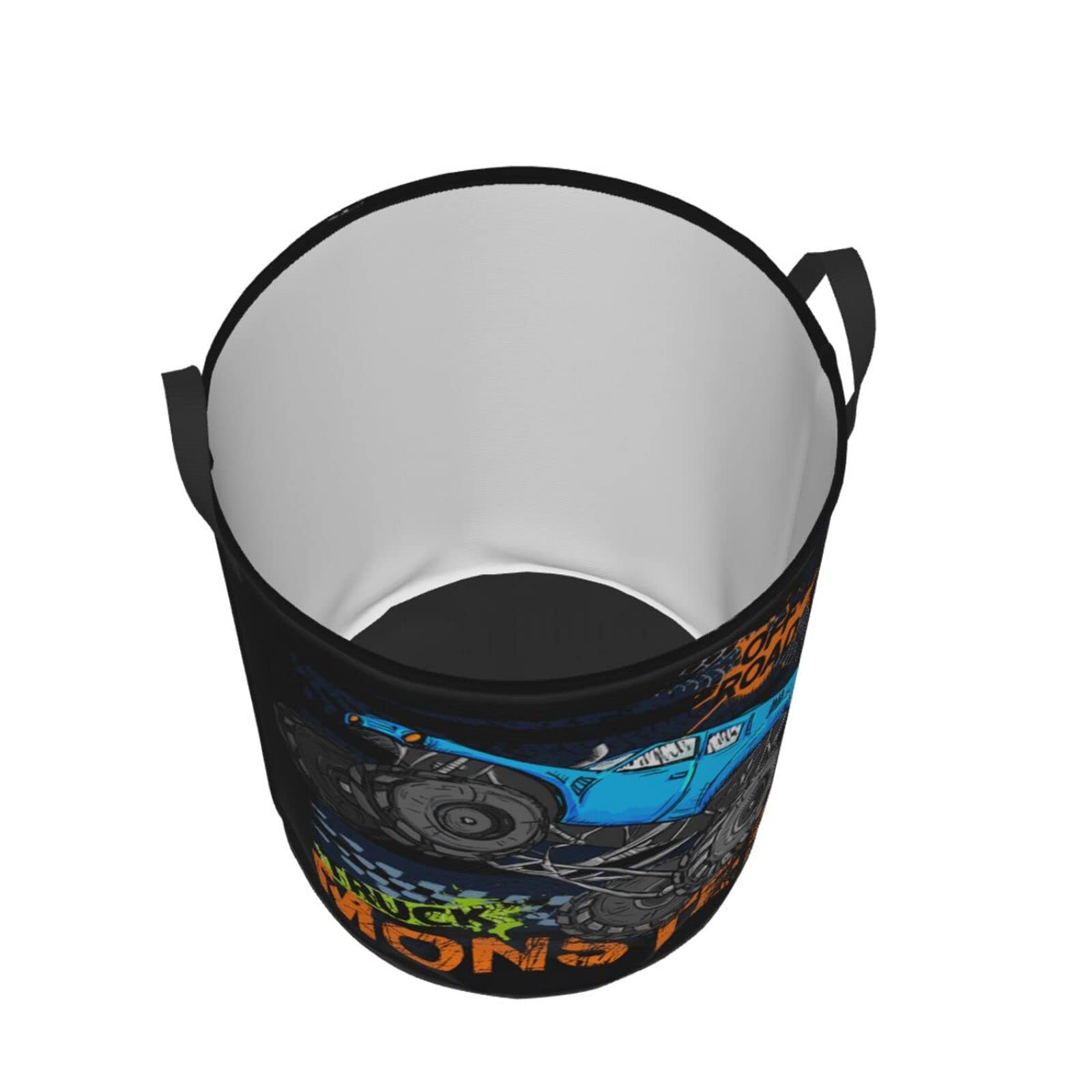 Gbuzozie Monster Truck Print Round Laundry Hamper Storage Basket Toys Clothes Organizer Bin For Home Bathroom Bedroom Dorm Nursery, 62l