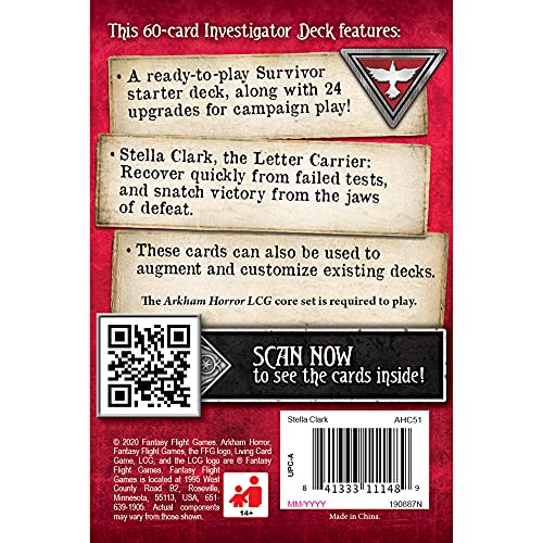 Fantasy Flight Games Arkham Horror The Card Game Stella Clark Starter Deck - Unveil a New Face in Your Adventures! Cooperative Living Card Game, Ages 14+, 1-4 Players, 1-2 Hour Playtime, Made