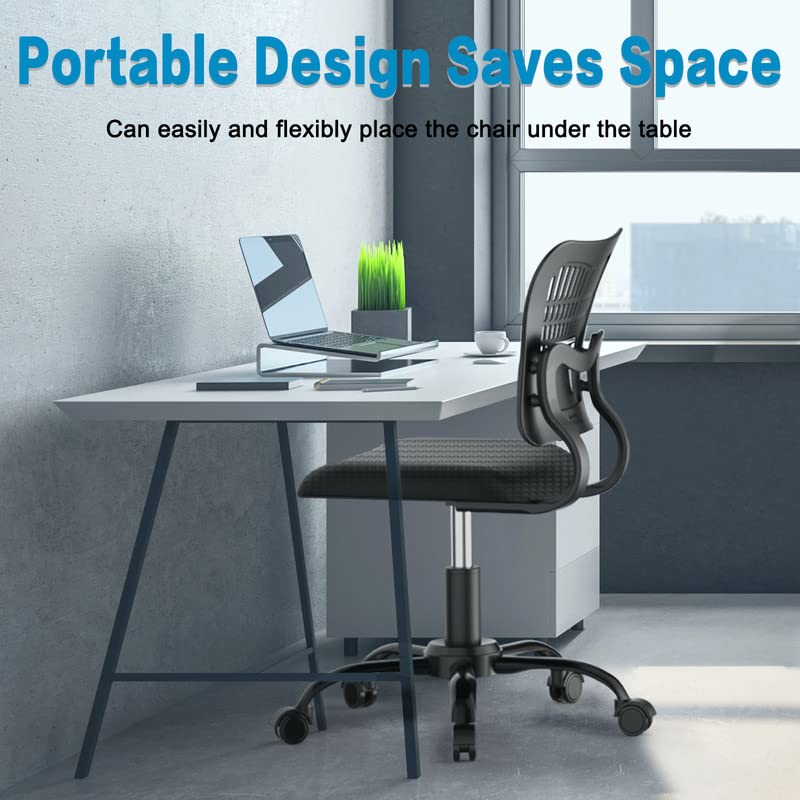 PALONE Home Office Chair Ergonomic Desk Chair Mesh Computer Adjustable Height Seat 360° Swivel Gaming Armless Chair Task with 5 Rolling Castors Upholstered Comfy Office Chair No Arms(Black)