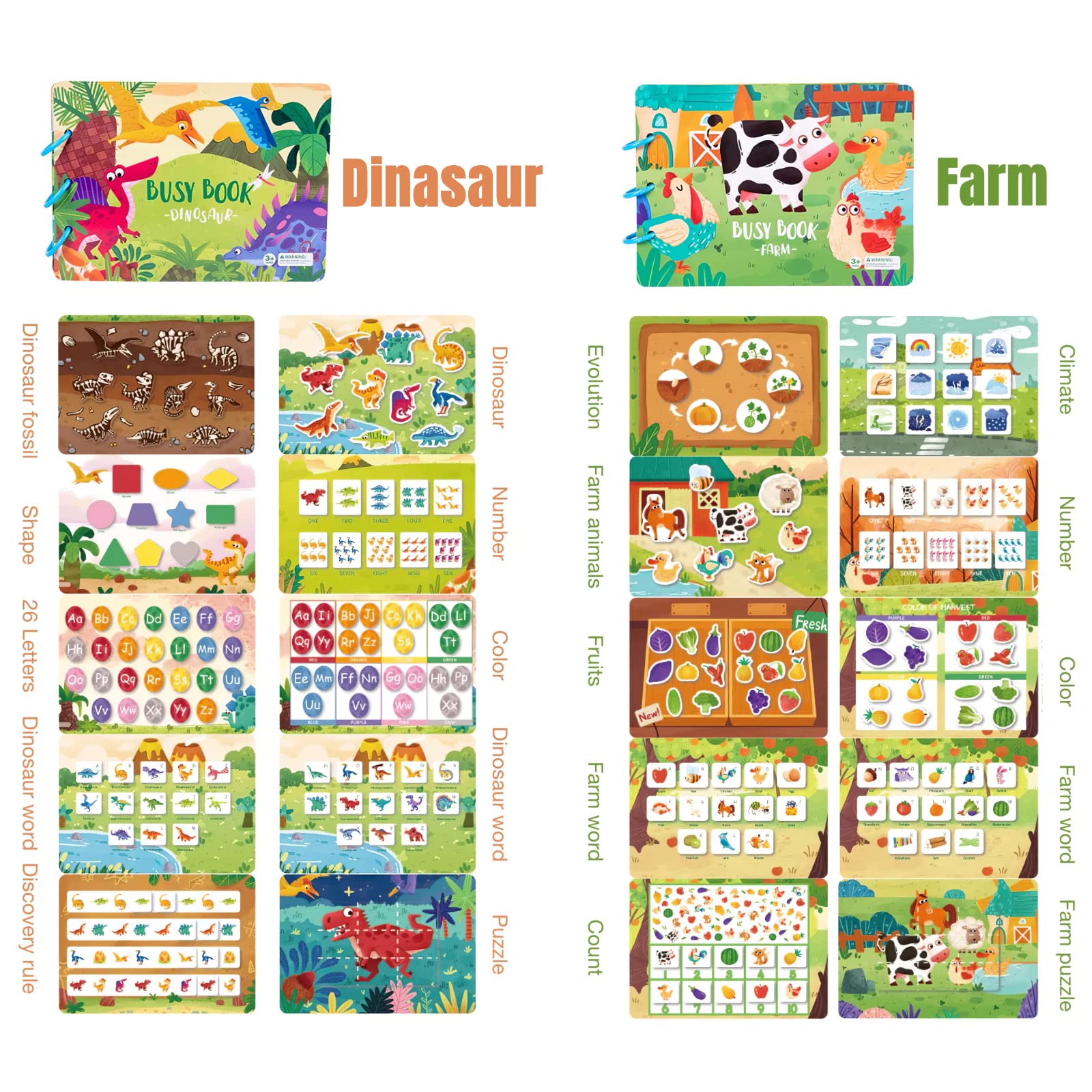 MIKNEKE DIY Quiet Book for Toddlers, Montessori Busy Book for Kids, Dinosaur Preschool Learning Activities Learning & Education Toys