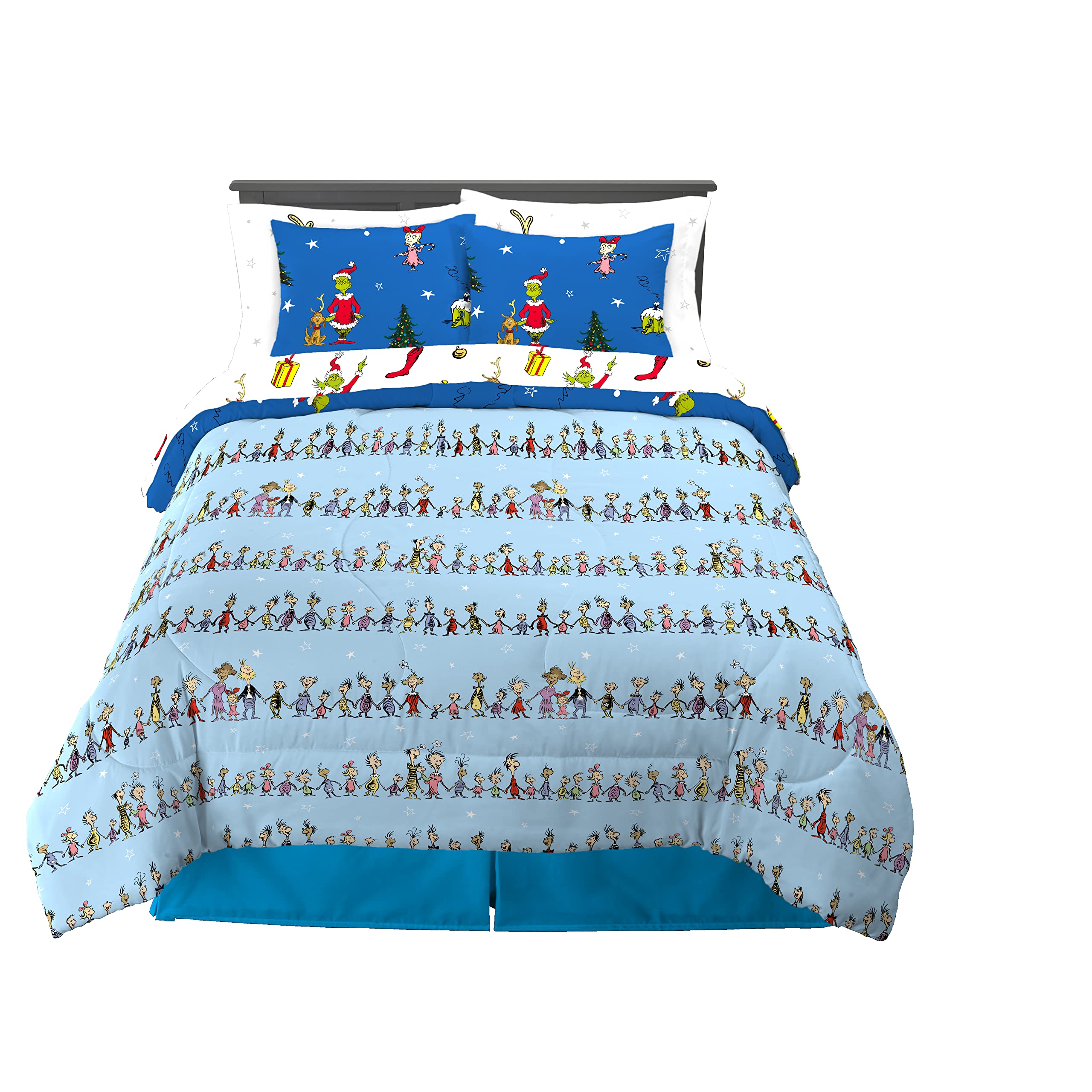 Franco Grinch by Dr. Seuss Holiday & Christmas Bedding Super Soft Comforter and Sheet Set with Sham, 7 Piece Queen Size (Official Dr. Seuss Product)