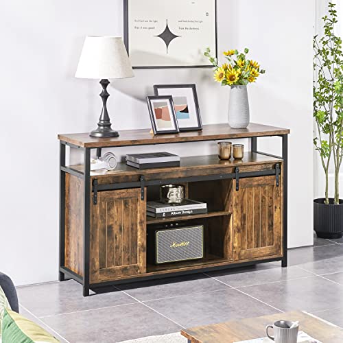 Yaheetech Rustic TV Stand with 2 Storage Cabinets for 55 Inch TV, Entertainment Center with Sliding Barn Doors & Height Adjustable Shelves, TV Console for Living Room