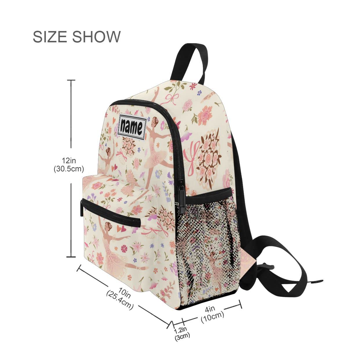 Glaphy Custom Kid's Name Backpack Dancing Ballerinas Floral Toddler Backpack Personalized Name Preschool Bookbag for Boys Girls