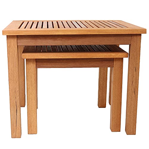 Sunnydaze Set of 2 Meranti Wood Outdoor Nesting Tables