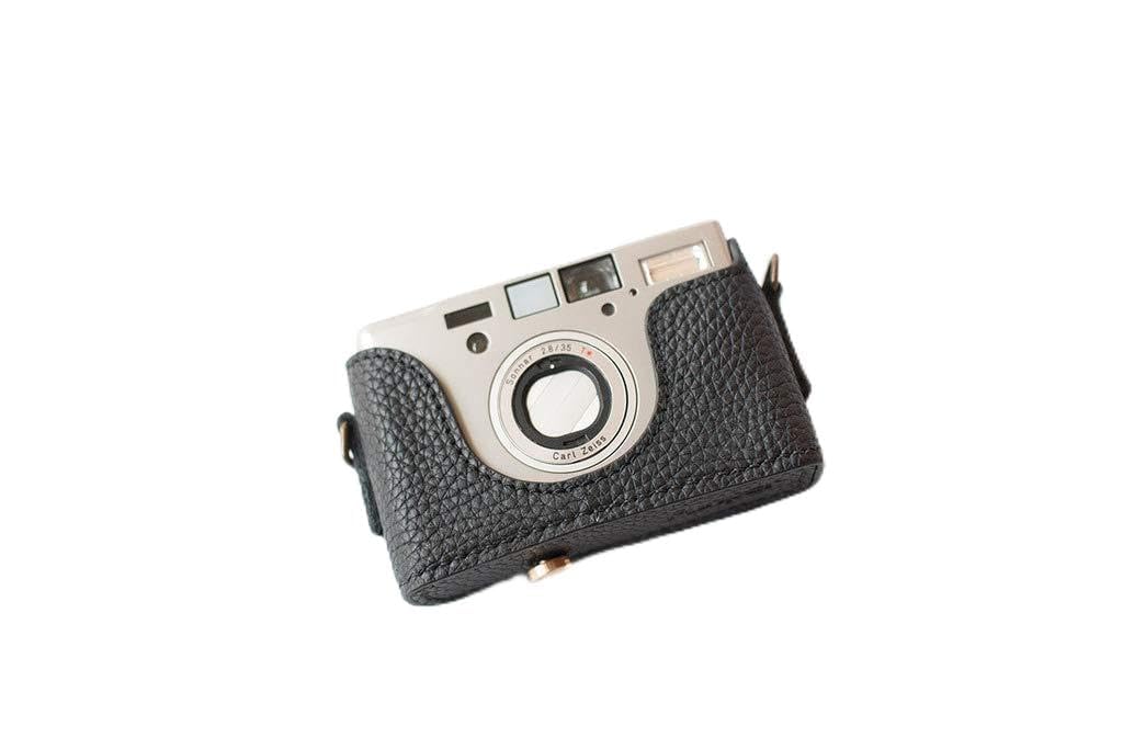 Funper Handmade Genuine Real Leather Half Camera Case Bag Cover for Contax T3 Black