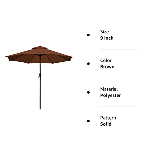 Sunnyglade 9' Patio Umbrella Outdoor Table Umbrella with 8 Sturdy Ribs(Brown)