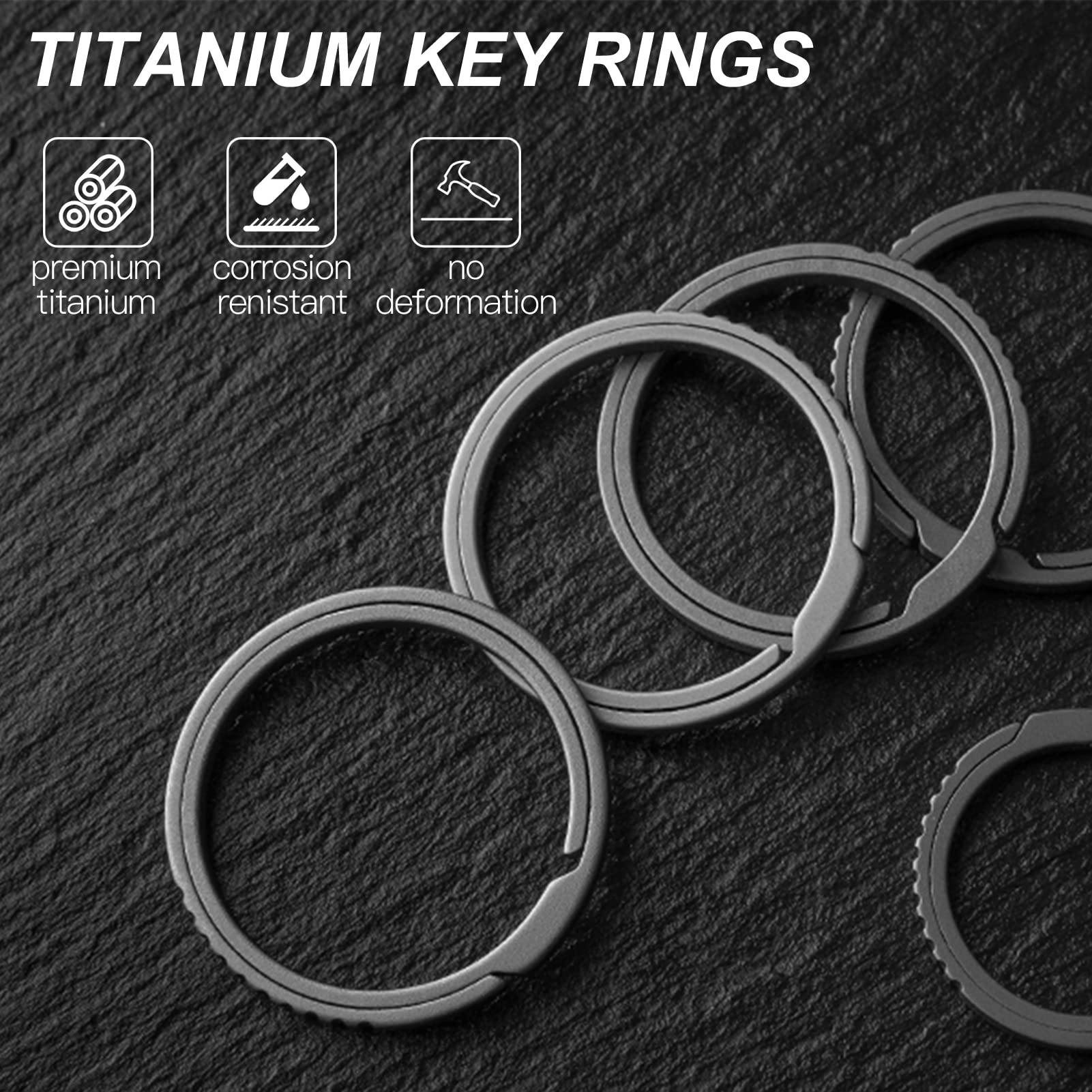 FEGVE Key Rings, Titanium Side Pushing Key Ring Keychain Rings Small Black Split Keyrings for Men (Black-6pcs)