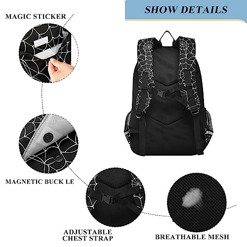 Glaphy Spiderweb Halloween Black Backpack School Bag Lightweight Laptop Backpack Students Travel Daypack with Reflective Stripes
