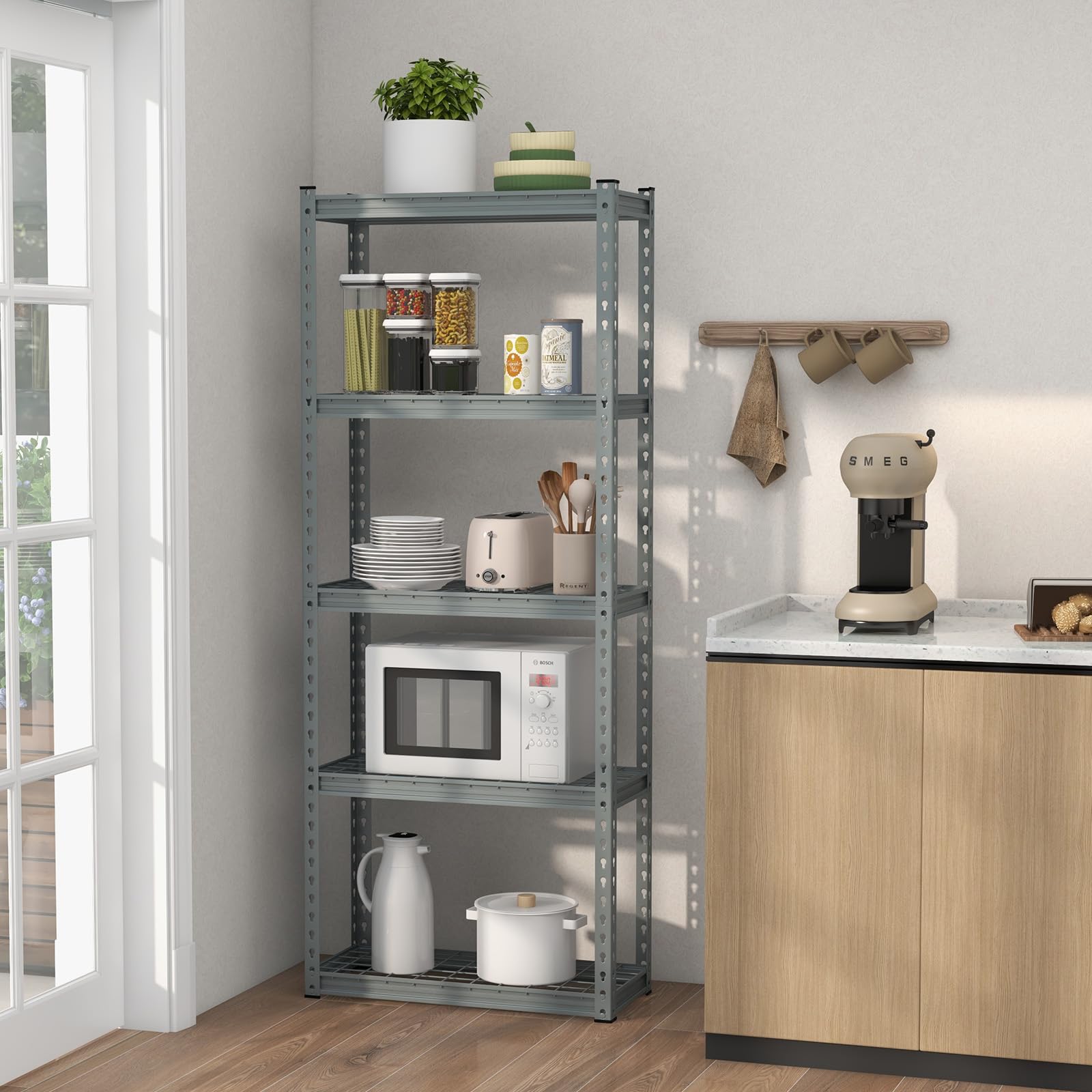 Tangkula 5-Tier Garage Storage Shelves, Heavy Duty Metal Storage Shelving Unit, Adjustable Utility Storage Rack Organizer for Warehouse Kitchen Pantry Basement, 27.5" L x 12" W x 66" H (1, Gray)