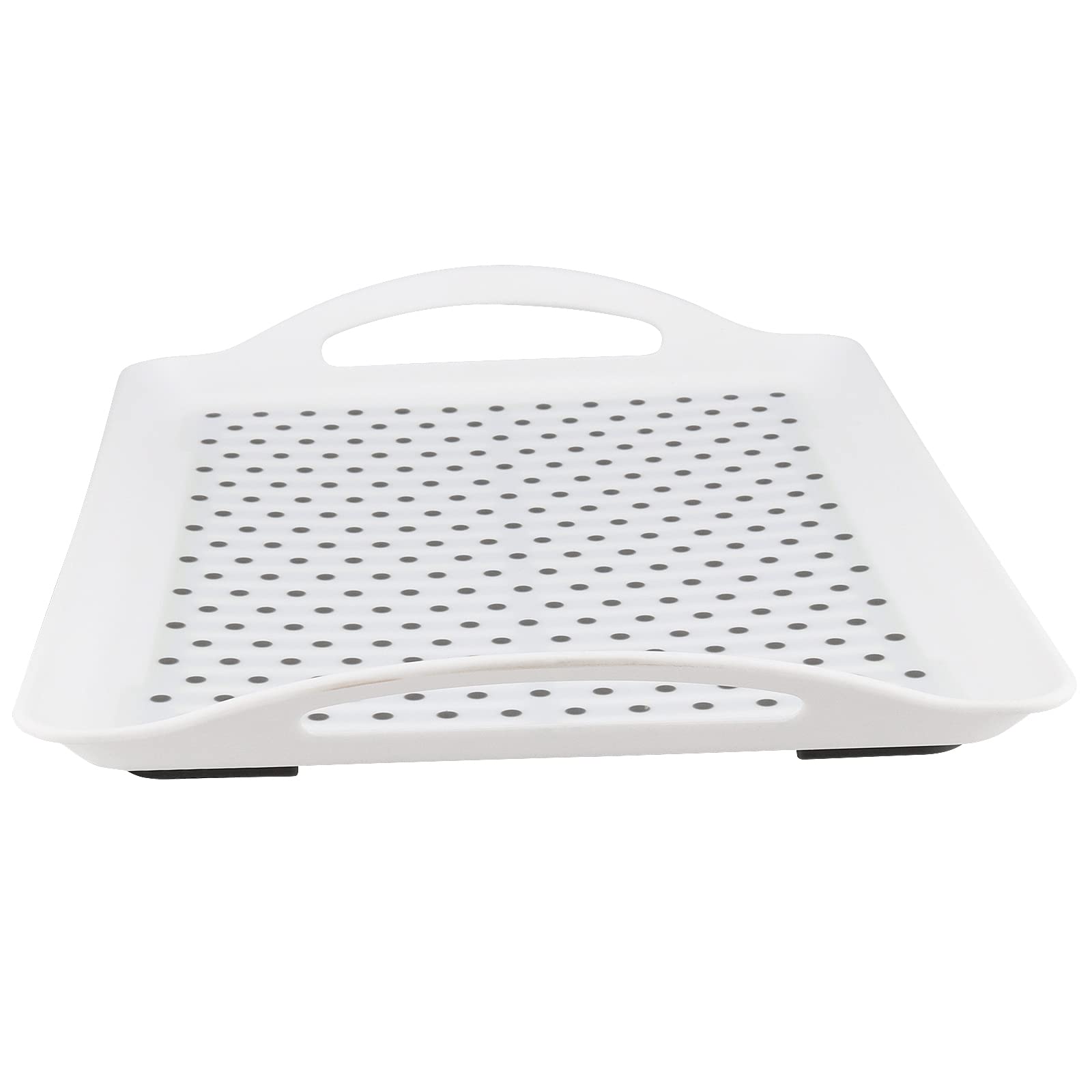 HOIGON 4 Pack 16.5 x 11.4 x 1.6 Inch Anti-Slip Food Serving Tray with Handles, Rectangular Plastic Serving Trays Cafeteria Trays Dinner Trays for Eating On Couch, Bed