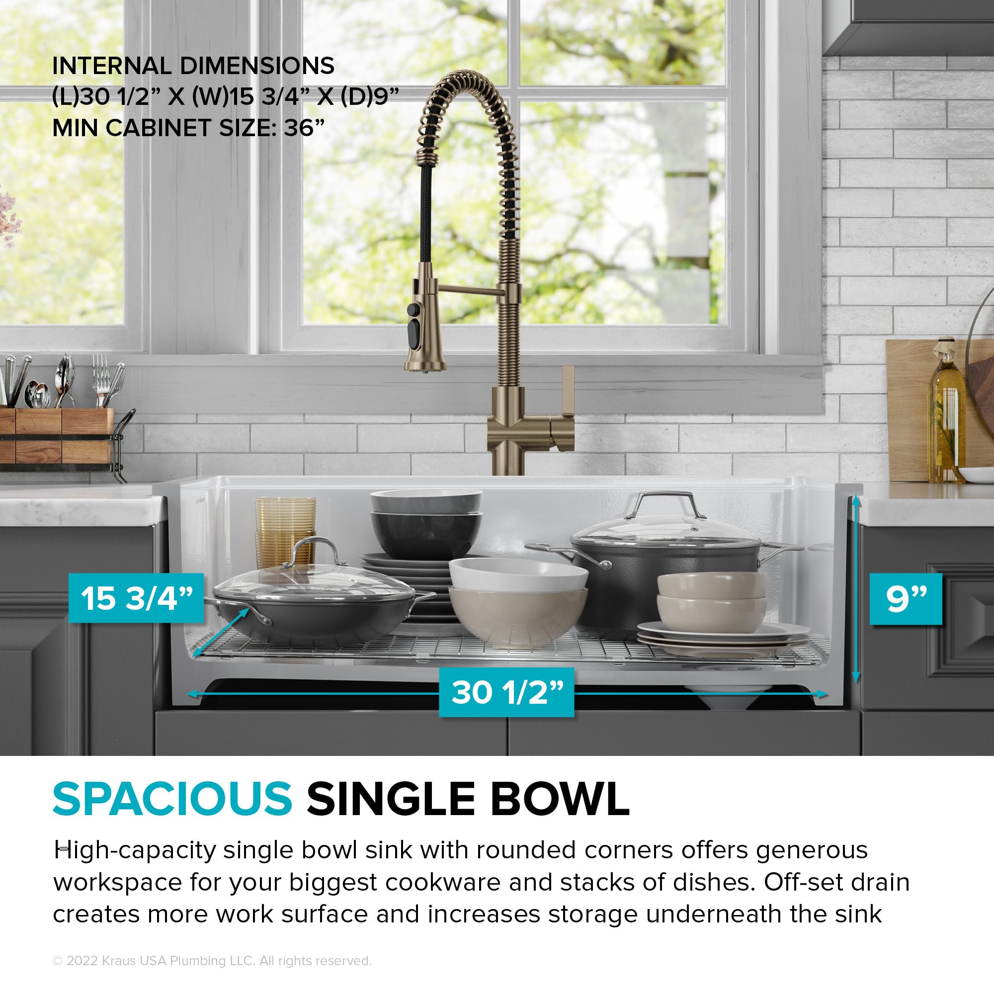 KRAUS Turino 33-inch Fireclay Workstation Drop-In/Undermount Single Bowl Kitchen Sink in Gloss White, KFDW1-33GWH
